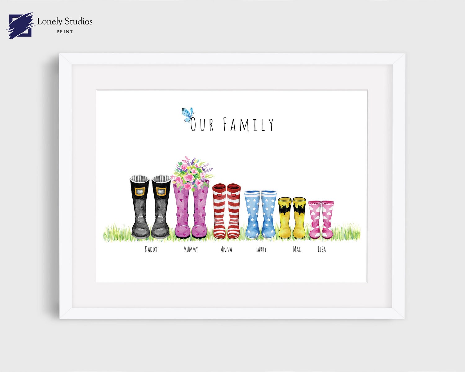 Personalised Family Welly Print Wellington Boot Picture New | Etsy UK