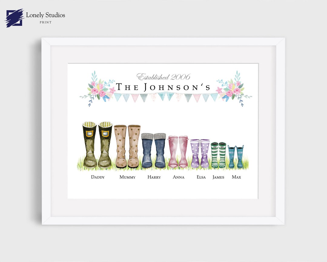 Personalised Family Welly Print, Family Wellington Boot Picture, New ...