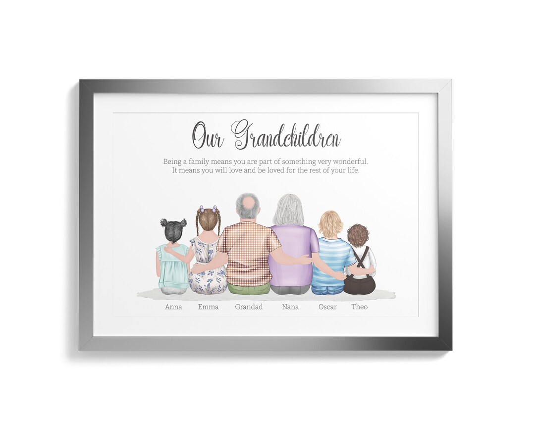 Personalised Grandchildren Family Print With Pets With Grandparents ...