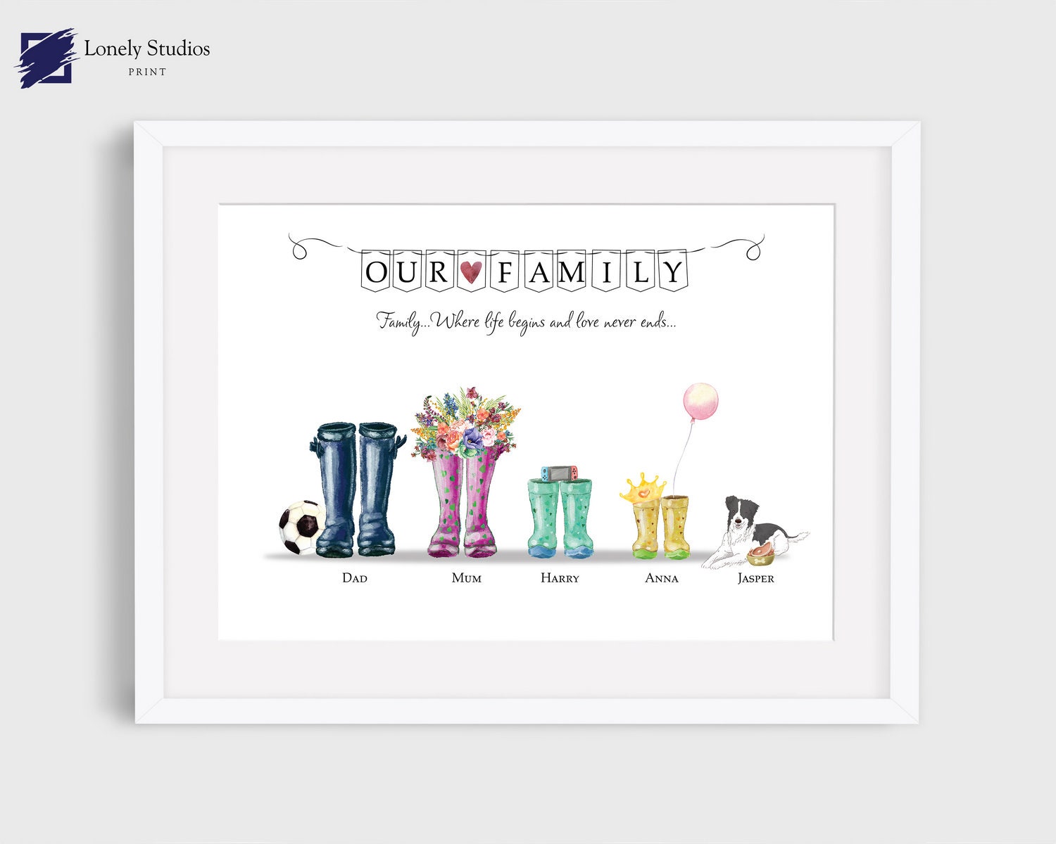 Personalised Family Welly Print Wellington Boot Picture New | Etsy UK
