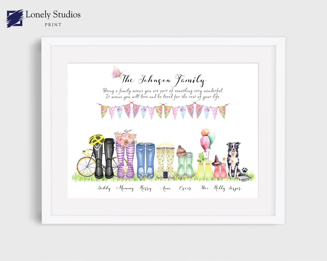 Family Picture With Pets Welly Print | Etsy UK