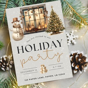 Neutral Christmas Party Invitation, Customizable Holiday Template ...