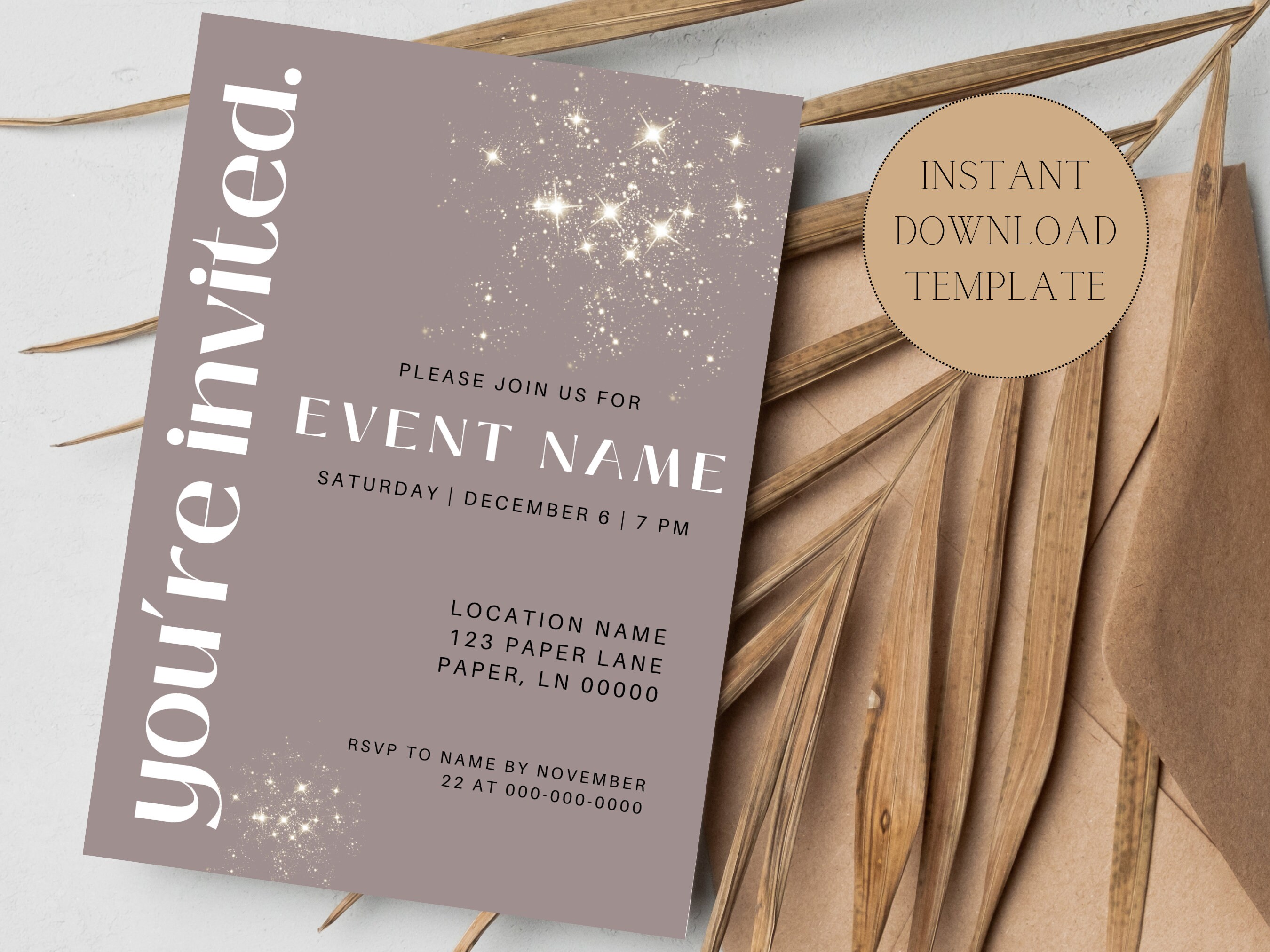 Editable Custom Party Template, Instant Download, Sparkle Neutral ...