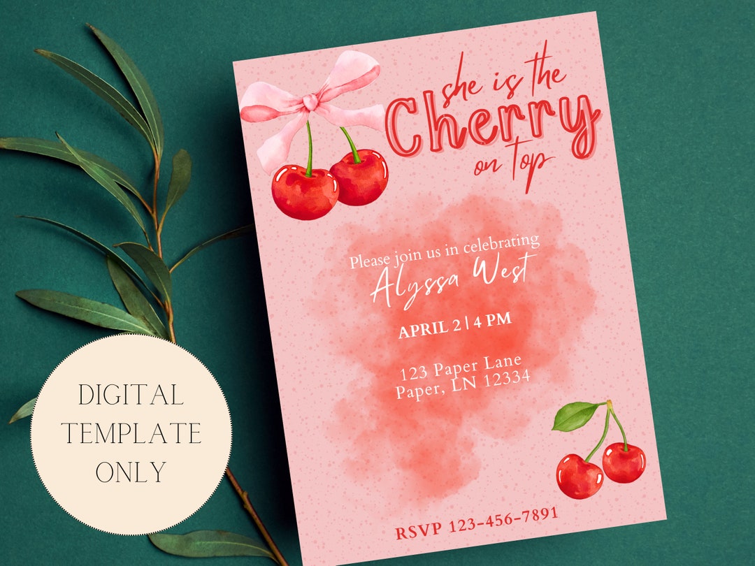 She is the Cherry on Top Invite, Cherry First Birthday, Cherry Theme ...