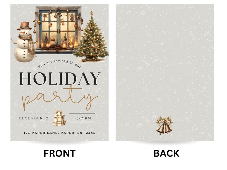 Neutral Christmas Party Invitation, Customizable Holiday Template ...