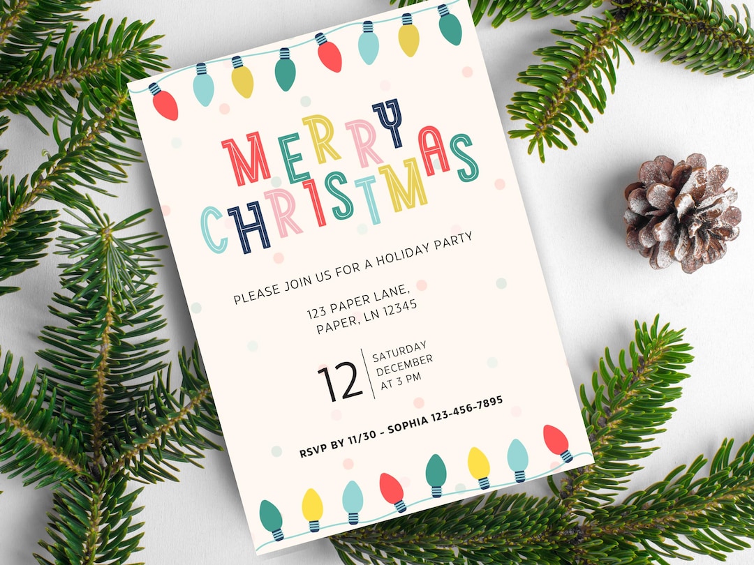 Colorful Christmas Party Invitation Template, Holiday Girl's Night ...