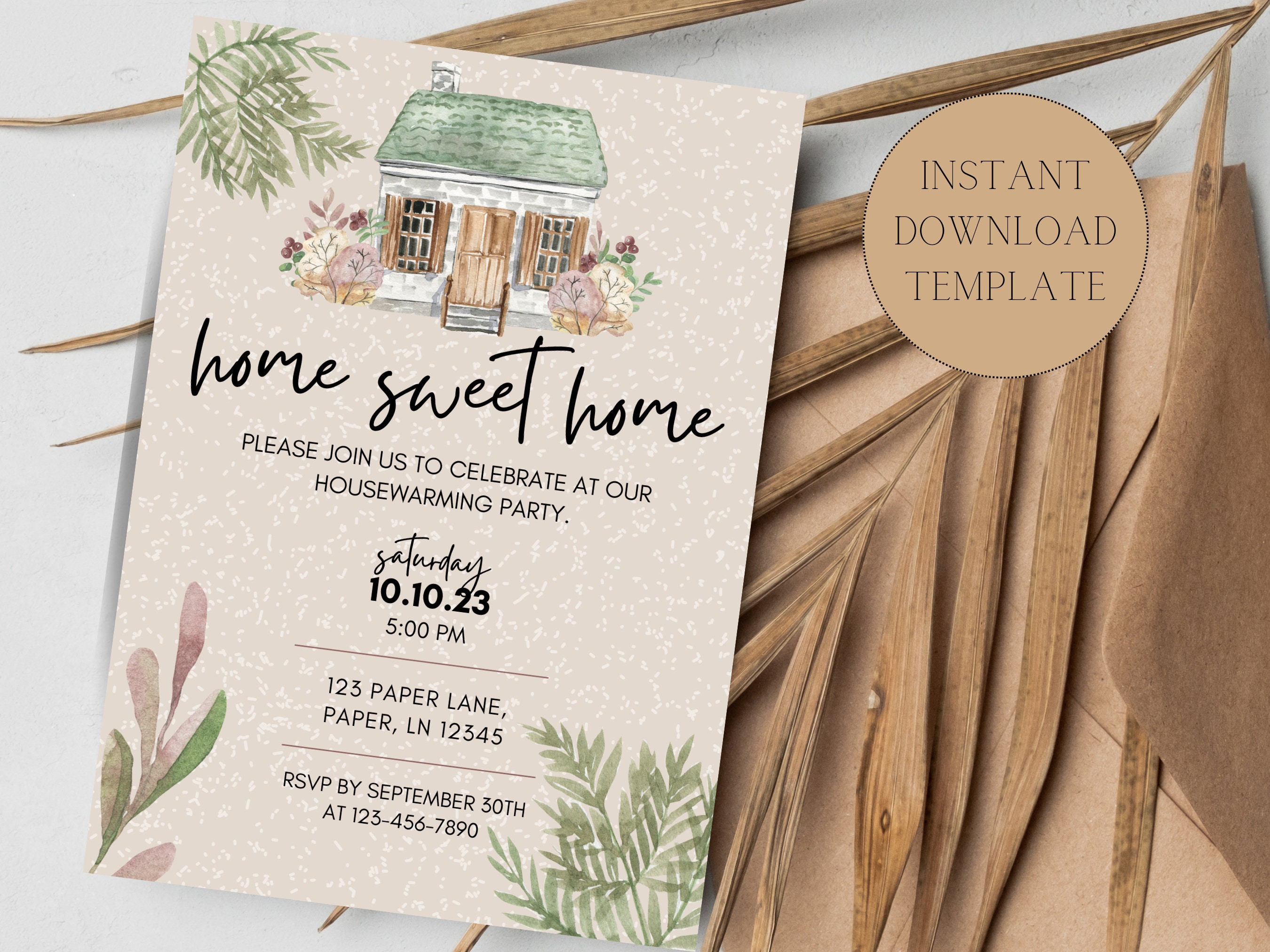 Cottage Editable Housewarming Party Invite Template, Housewarming Party ...
