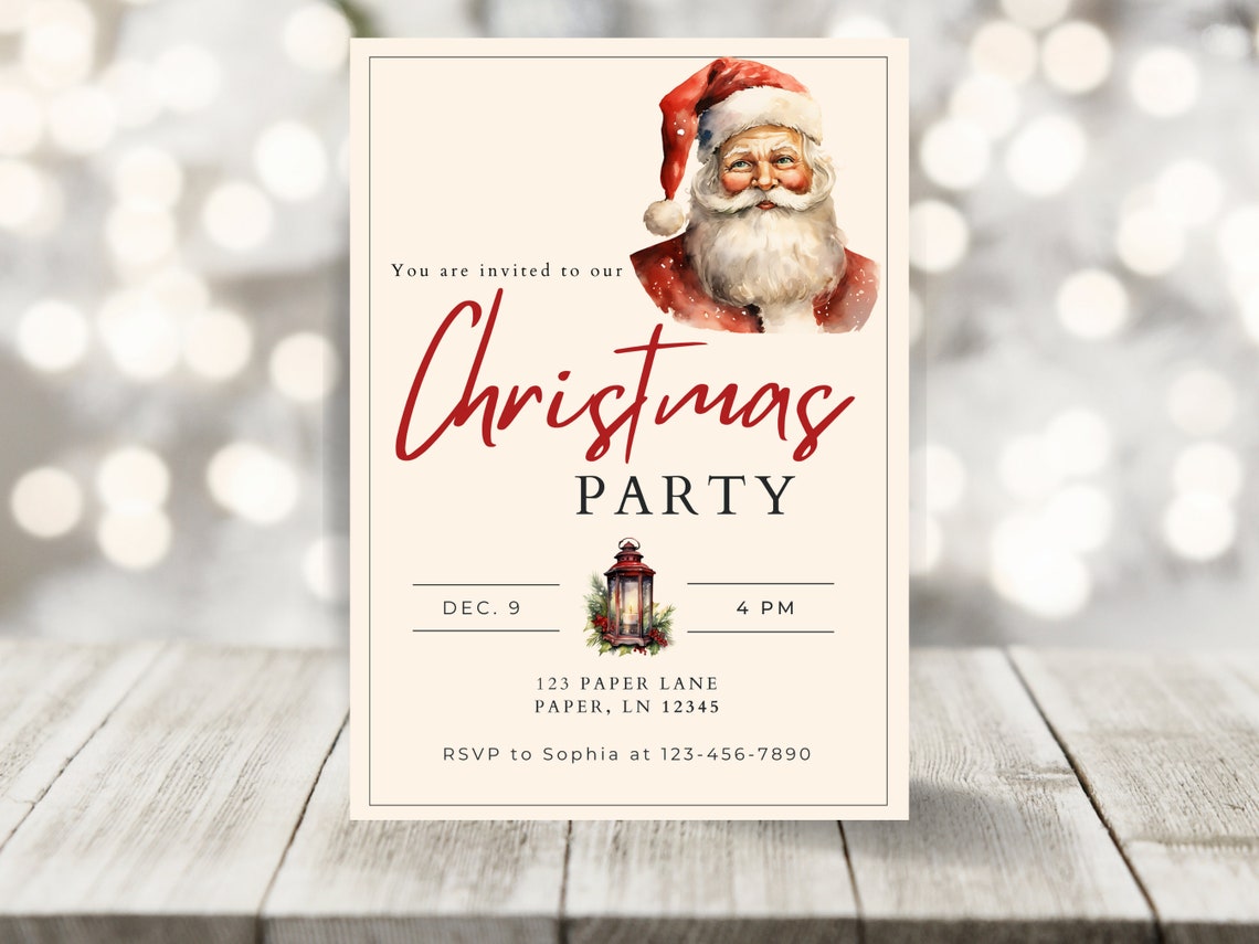 Christmas Party Invitation, Vintage Santa Party Invite, Holiday Party ...