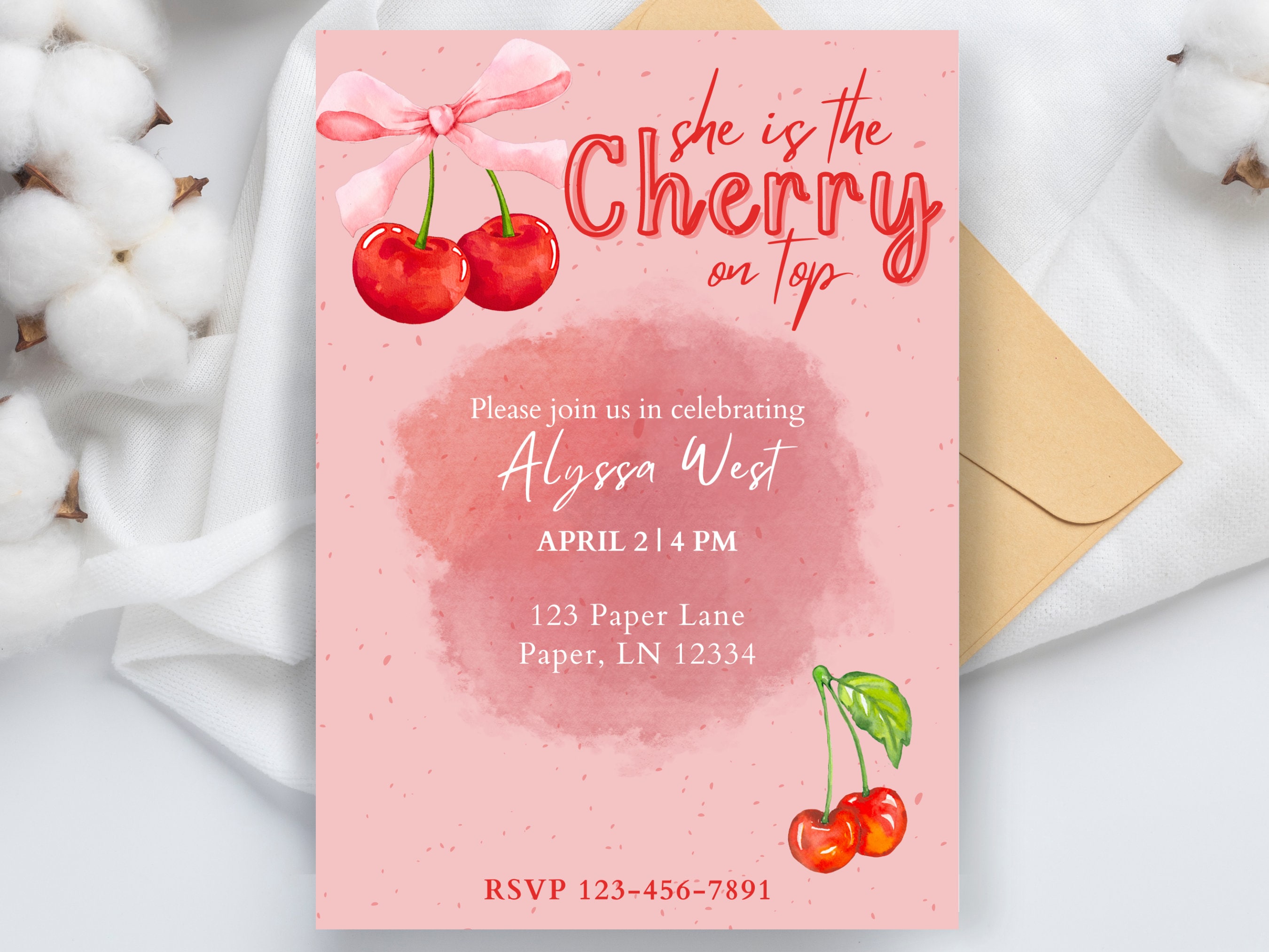 She is the Cherry on Top Invite, Cherry First Birthday, Cherry Theme ...