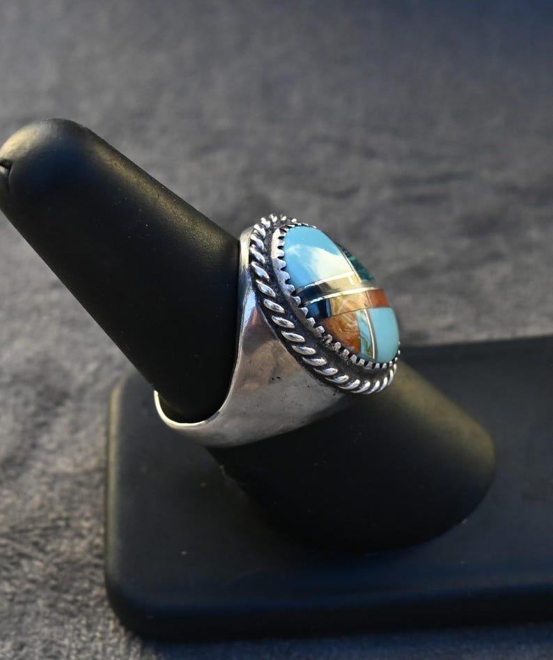 Unisex Hallmarked (verna Blackgoat Navajo) Sterling Silver & Gem Inlay ...