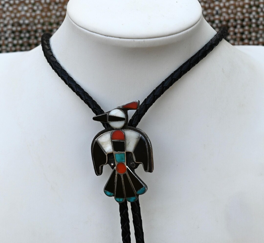 Vintage Ca.50's Zuni Bolo Tie Multi-stone Channel Inlay, Sterling ...