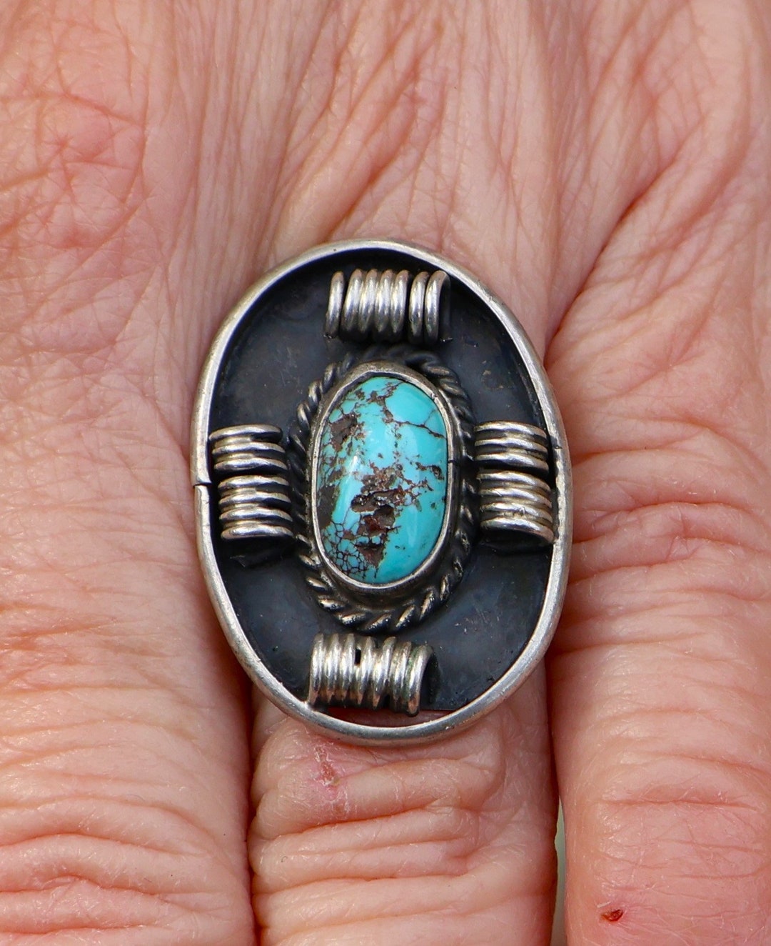 Vintage Navajo Royston Turquoise & Sterling Silver Ring Size 6 GORGOUS ...