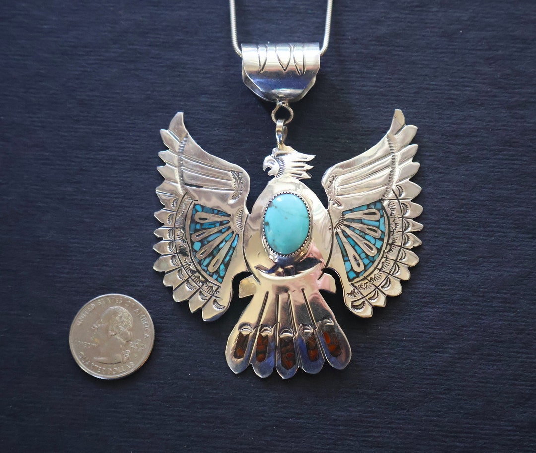 LARGE 3 X 3.75 Navajo Henry Begay Phoenix Necklace Sterling, Coral ...