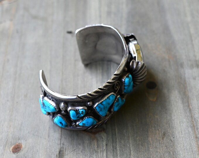 Large (85 Grams) Unisex Offset Navajo Watch Cuff Kingman Turquoise ...