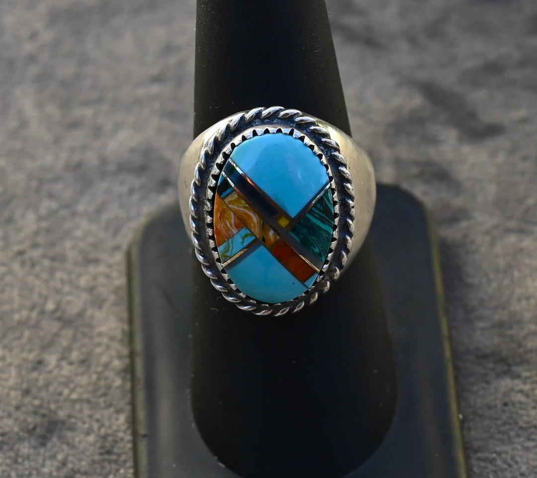 Unisex Hallmarked (verna Blackgoat Navajo) Sterling Silver & Gem Inlay ...