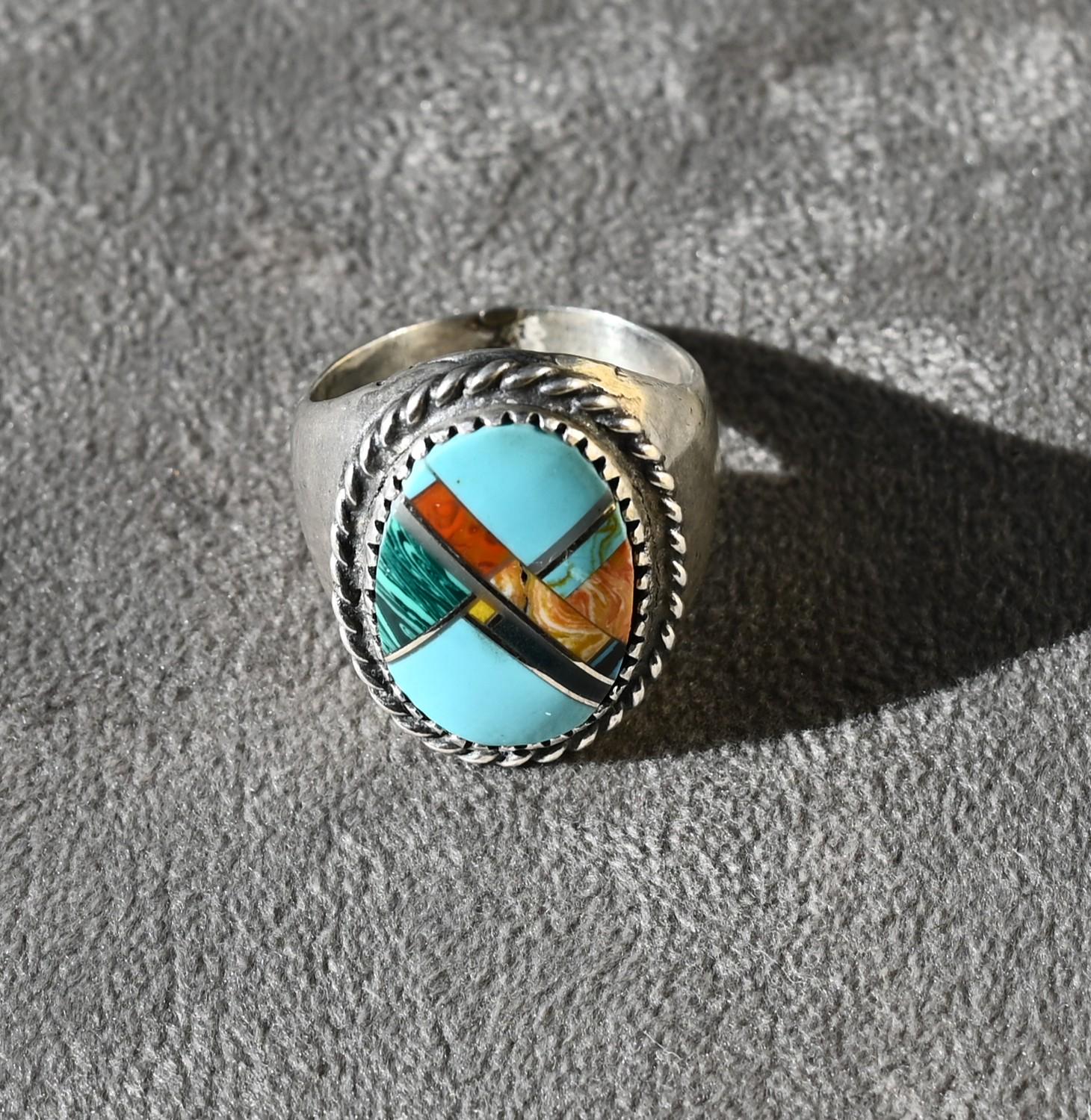 Unisex Hallmarked (verna Blackgoat Navajo) Sterling Silver & Gem Inlay ...