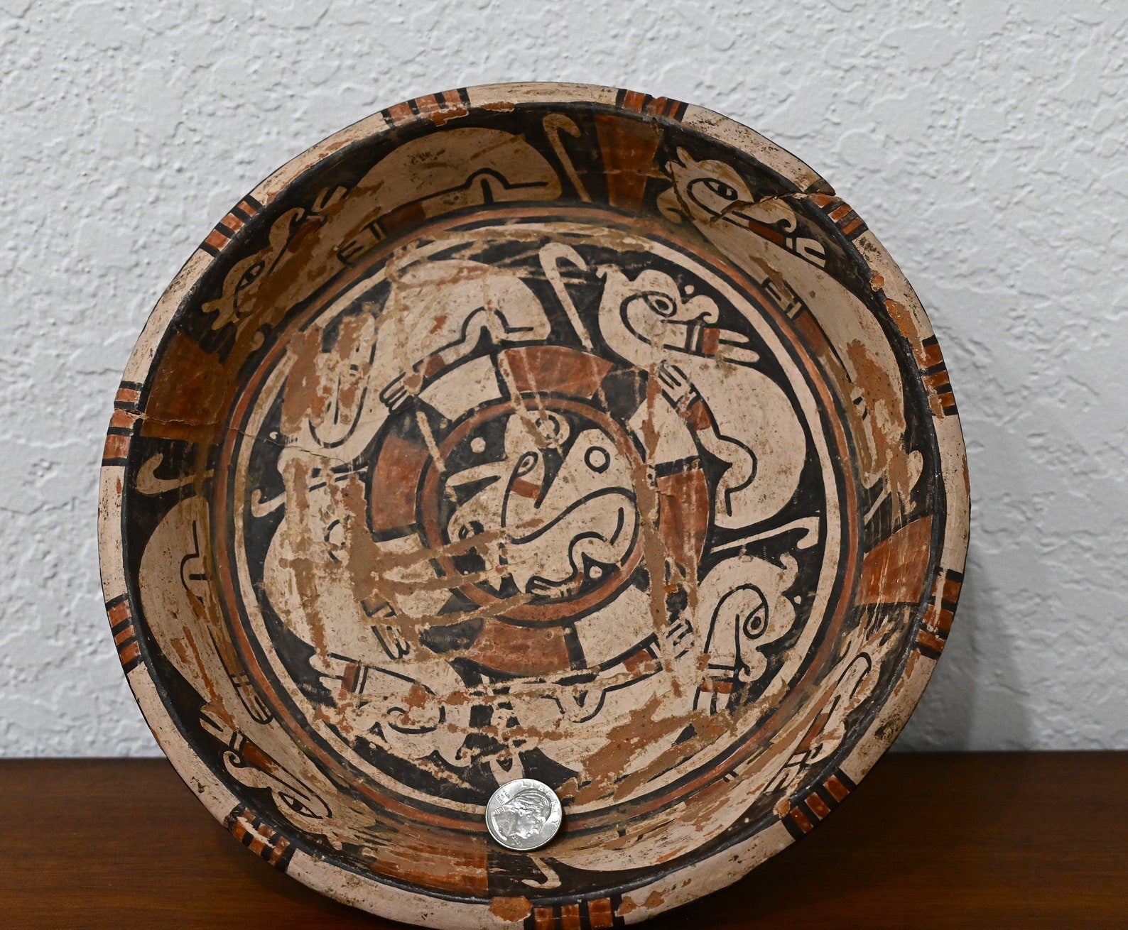Authentic Pre-colombian Polychrome Pottery Plate With Abstract Birds Ca ...