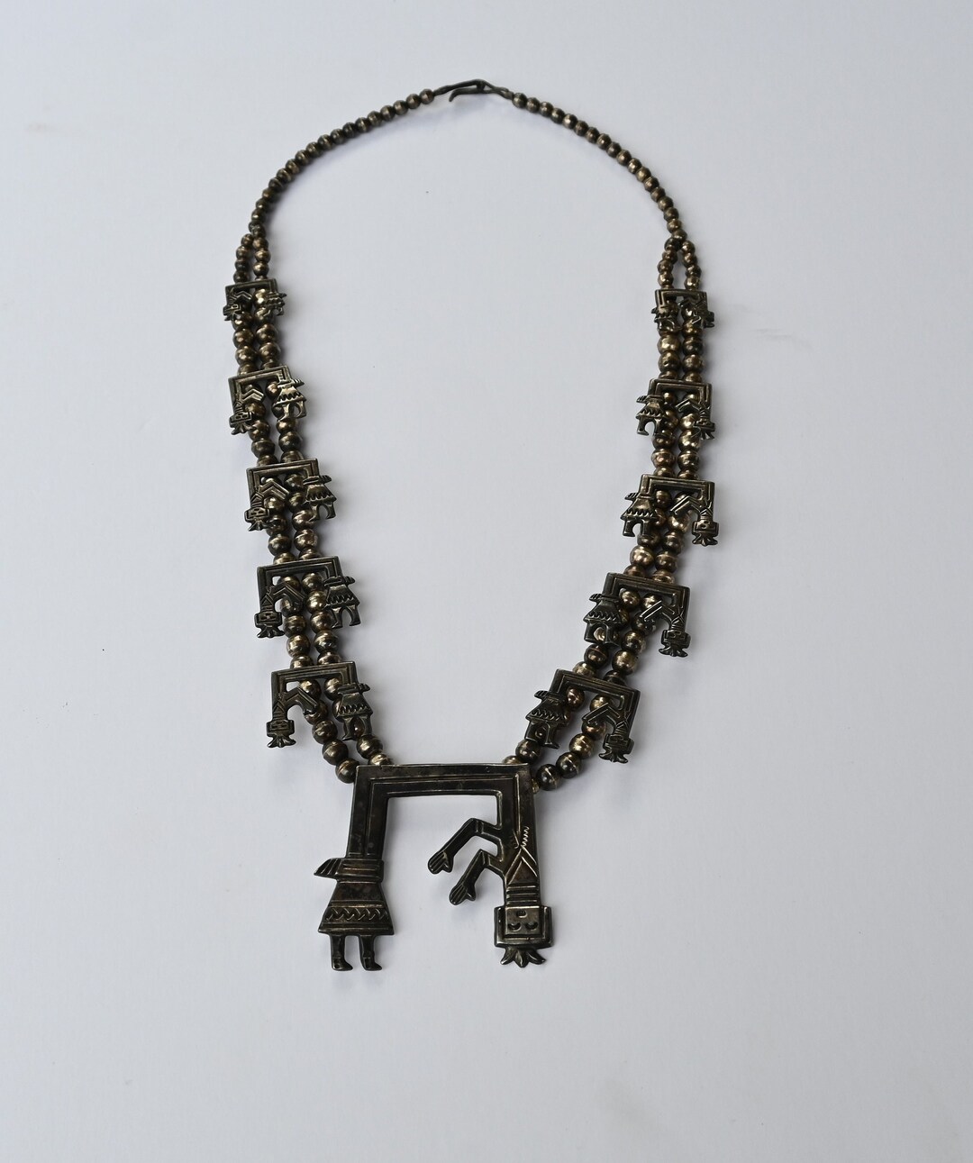 Old Ca. 50's Navajo Yei (rain God) Sandcast Sterling Silver Squash ...