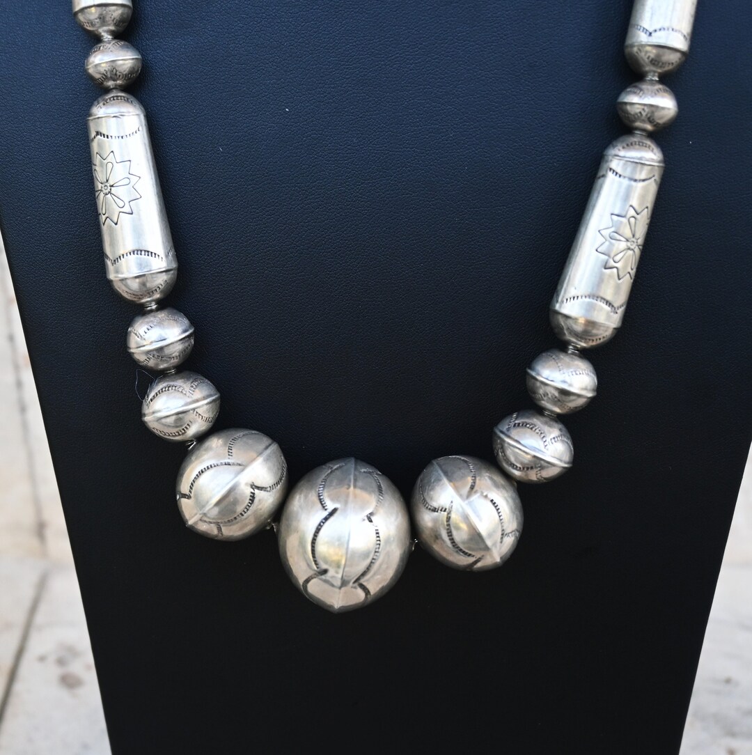 Vintage Stunning Navajo Tribe Ball & Cylinder Sterling Silver Necklace ...