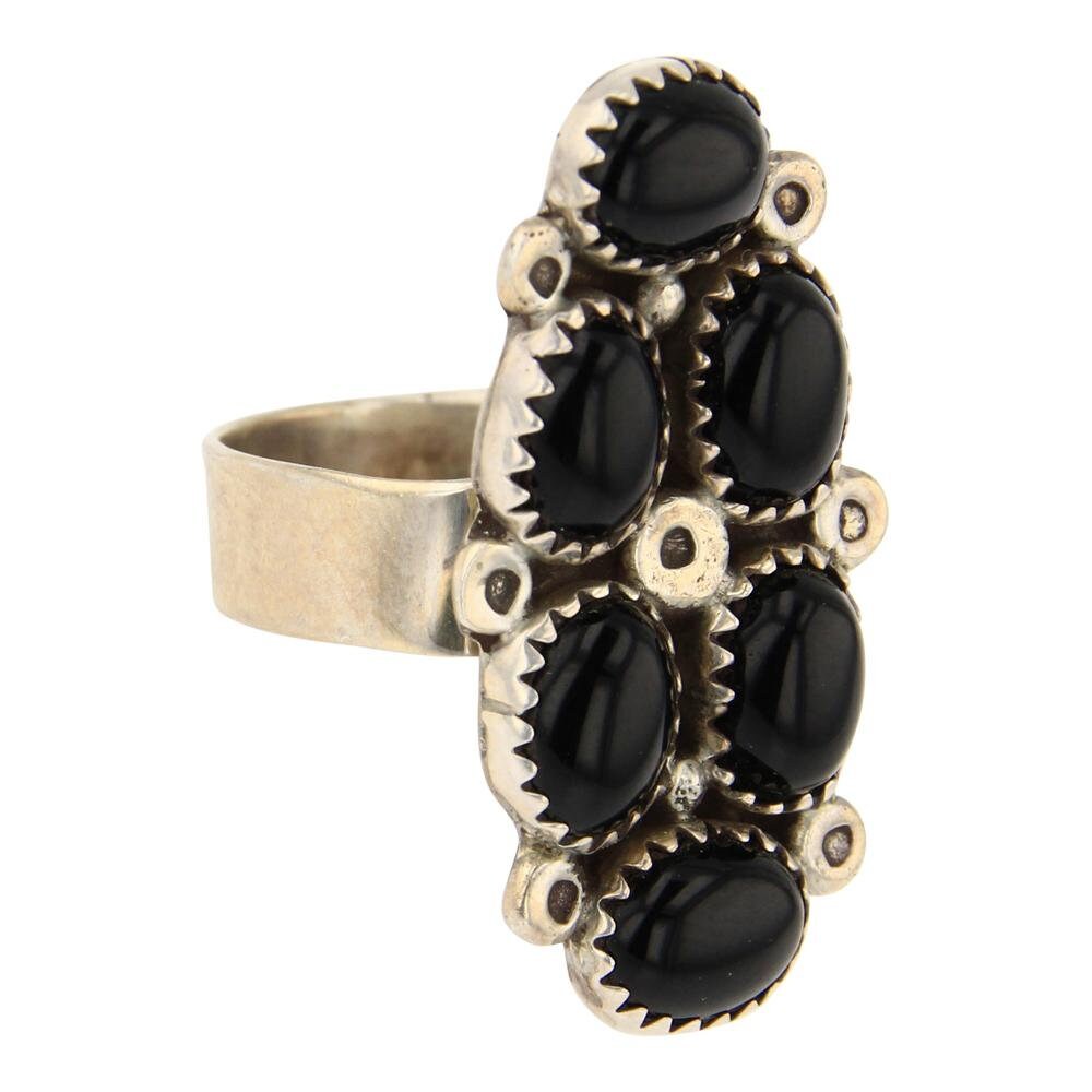 Long Zuni Signed Onyx & Sterling Silver Ring pr - Etsy