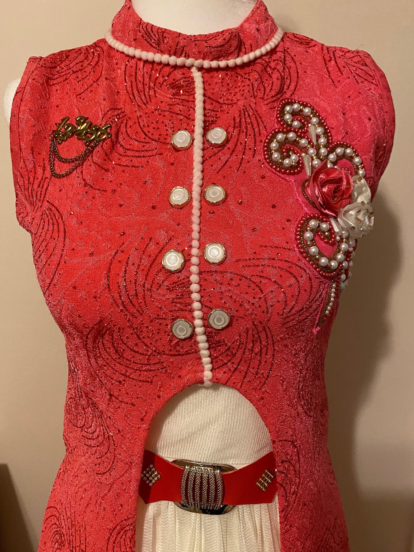 Vintage Nashville-style, Coral, 70s Sparkle Dress With Built in Belt - Etsy