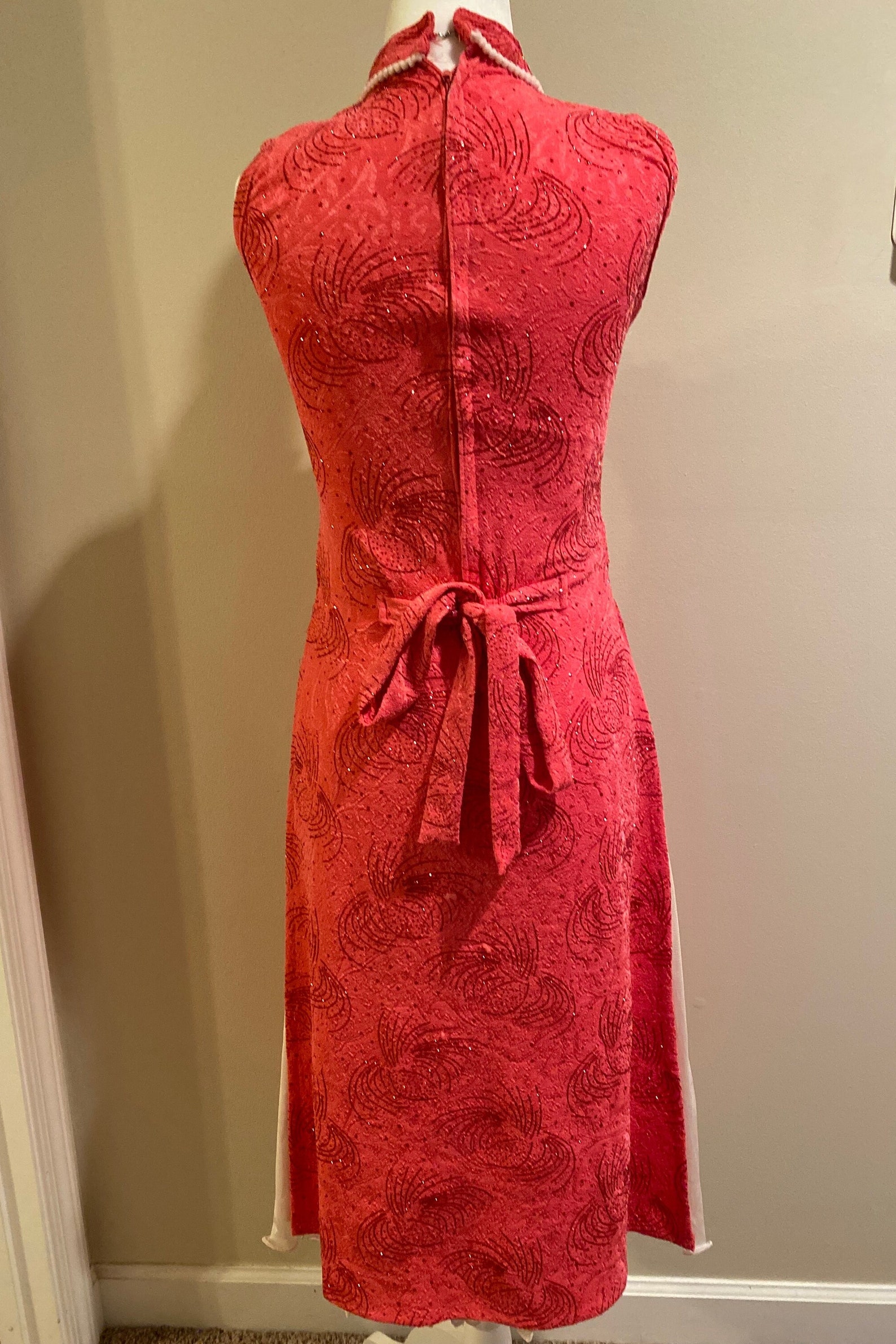 Vintage Nashville-style, Coral, 70s Sparkle Dress With Built in Belt - Etsy