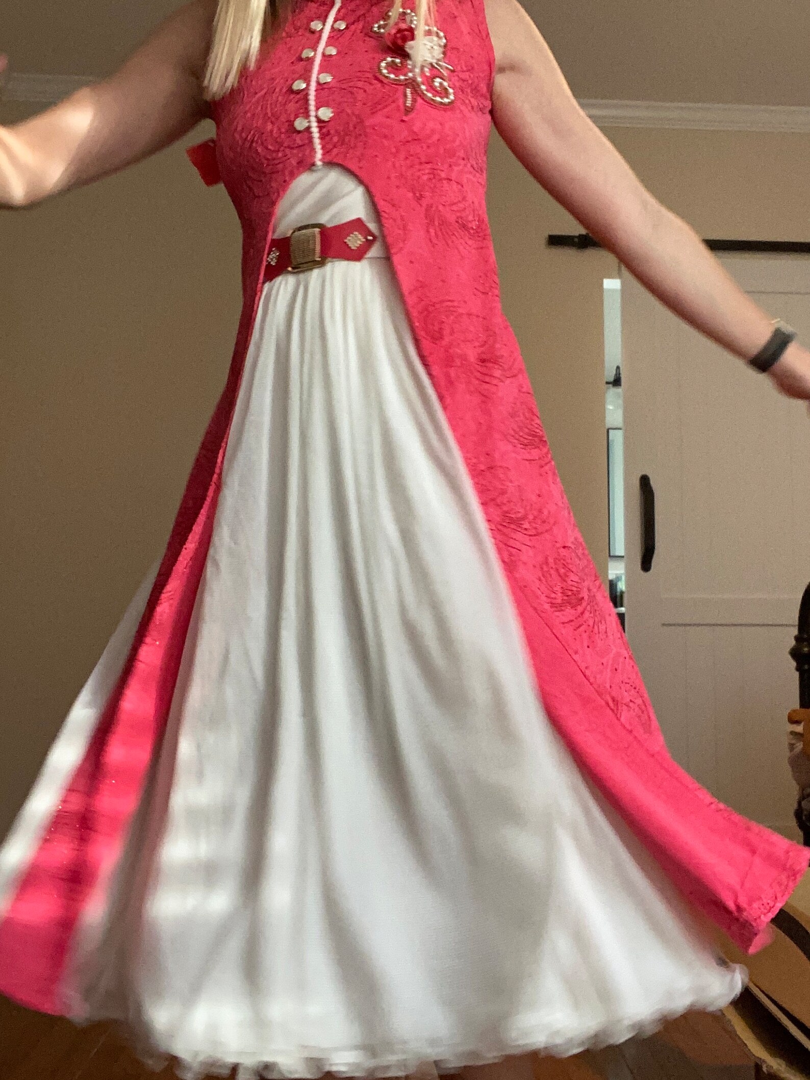 Vintage Nashville-style, Coral, 70s Sparkle Dress With Built in Belt - Etsy