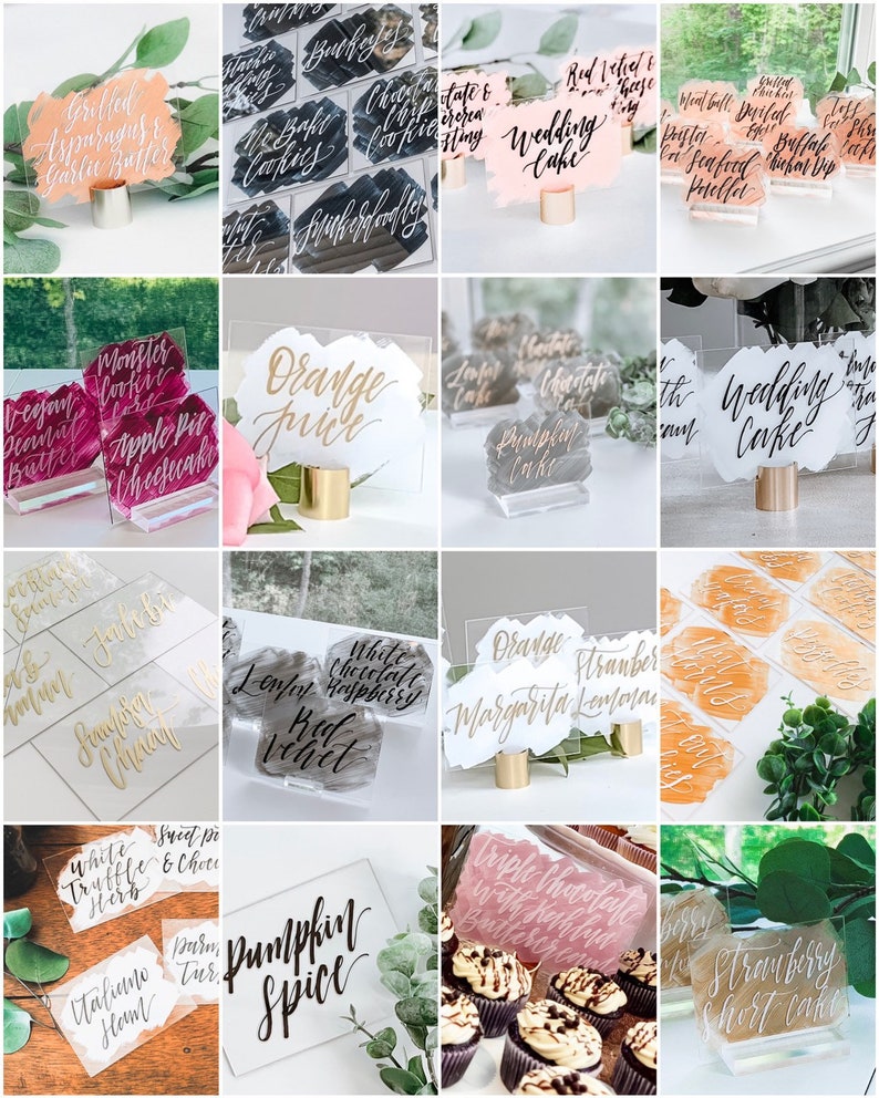 Acrylic Brush Stroke Buffet and Dessert Table Signs Painted - Etsy