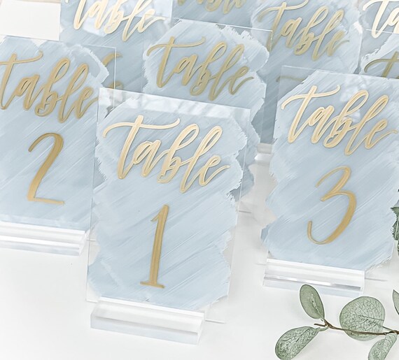 Acrylic Brush Stroke Table Numbers Dusty Blue Acrylic Signs 5X7 table ...