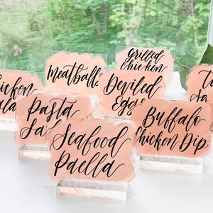 Acrylic Brush Stroke Buffet and Dessert Table Signs, Painted Back Clear ...