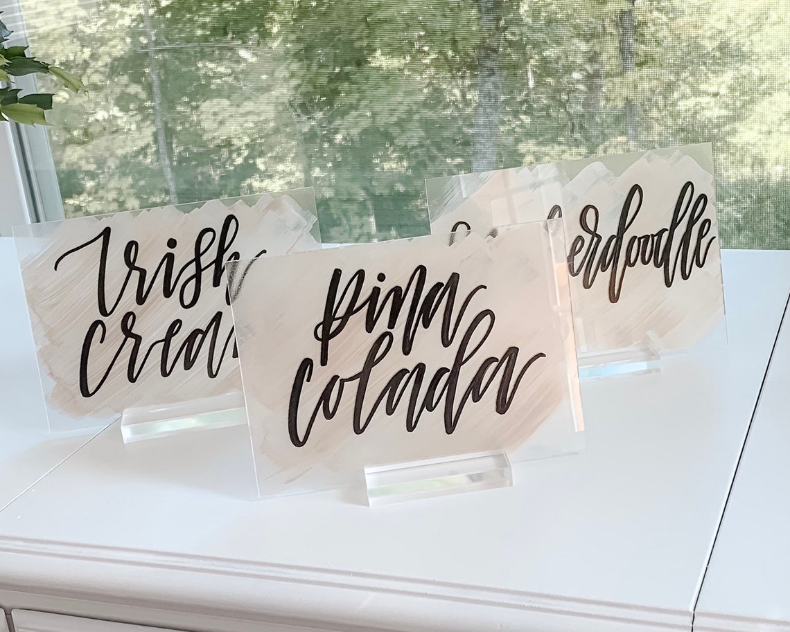 Acrylic Brush Stroke Buffet And Dessert Table Signs Painted | Etsy