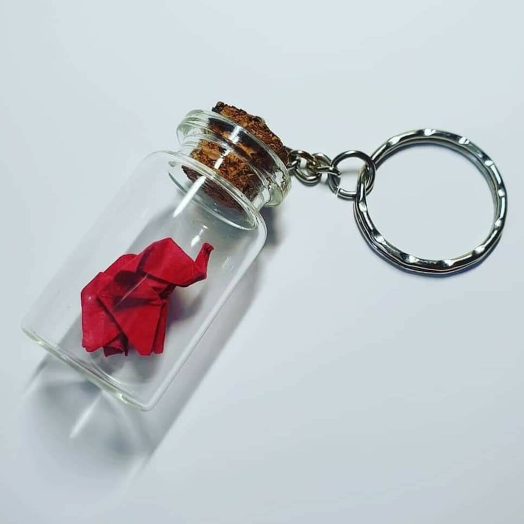 Elephant Keychain, Glass Bottle Minimalist Key Chain, Colourful Origami ...