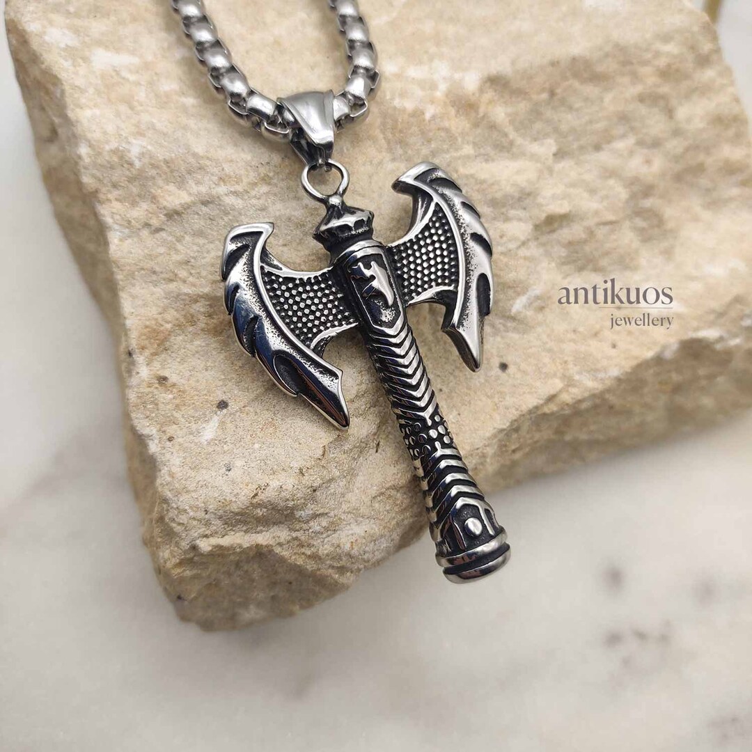 KNUD, Viking Axe Necklace, Stainless Steel Men's Charm Necklace, Biker ...