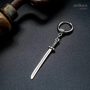 SAMURAI, Hoop Earring, Single Earring, Unisex Silver Colour Dangle ...