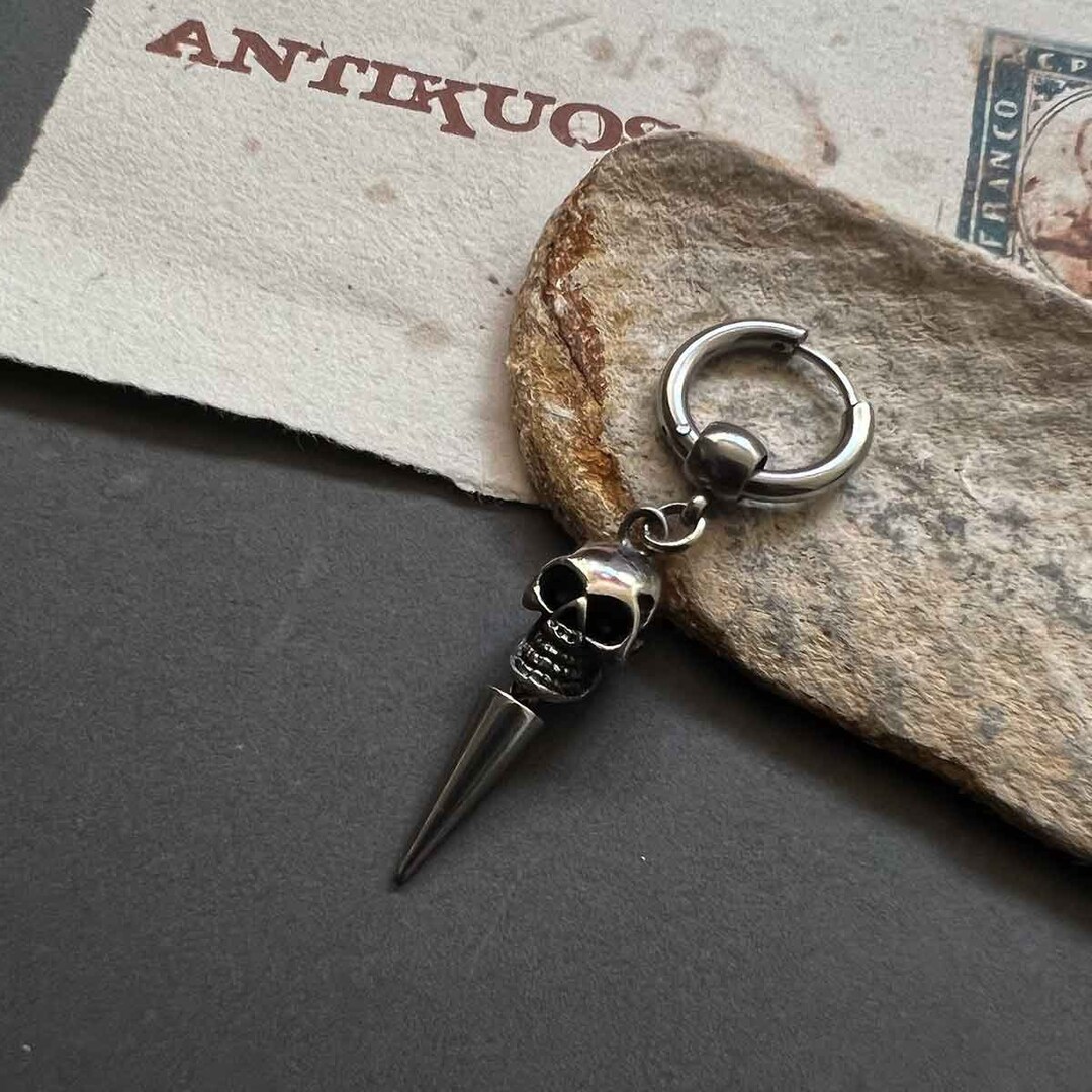 KRANIA, Stainless Steel Skull and Spike Earring, Alternative Gothic ...