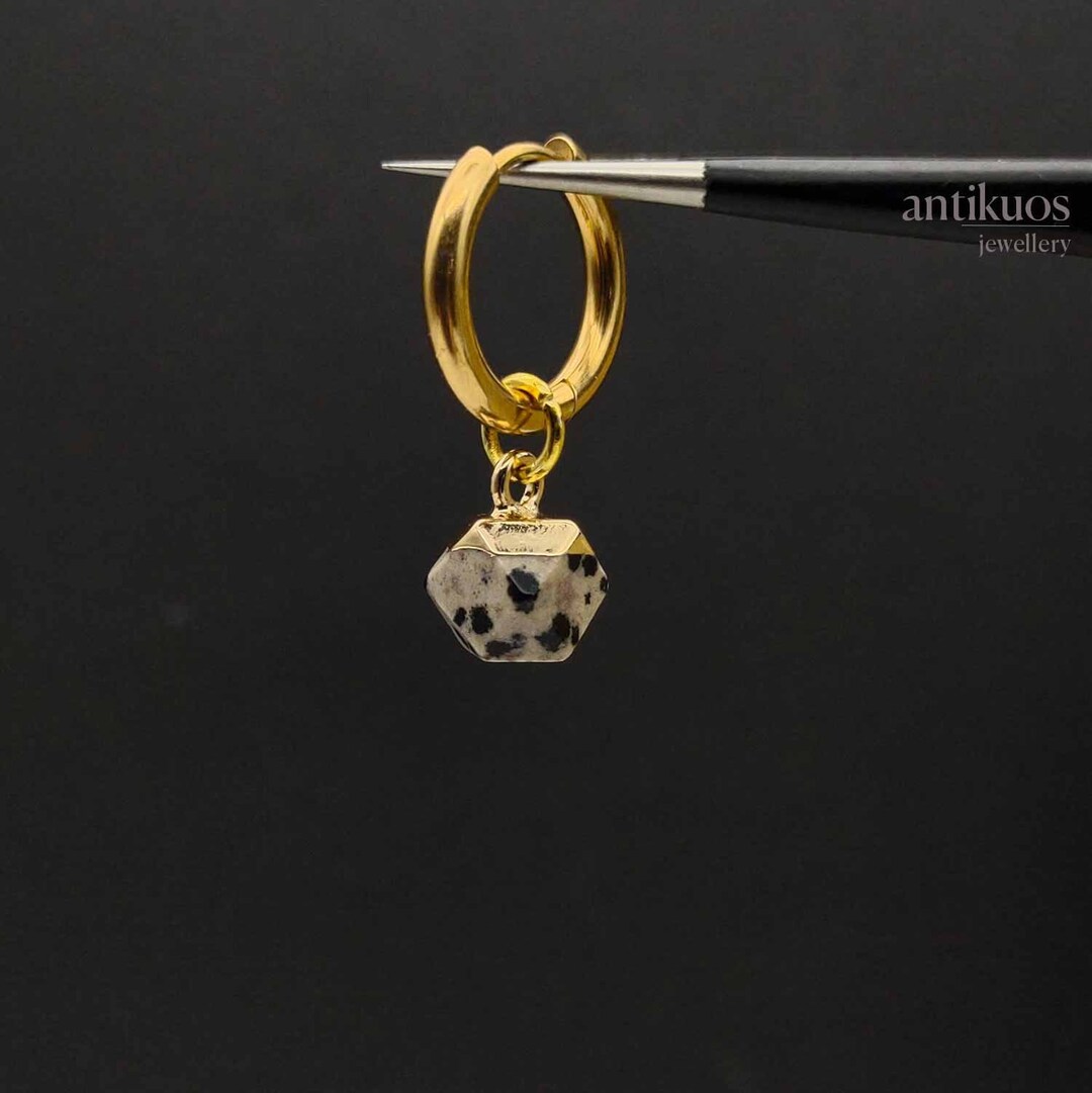 JOY, Jasper Dalmatian Gemstone and Gold Stainless Steel Hoop Earring ...