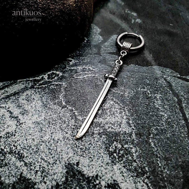 SAMURAI, Hoop Earring, Single Earring, Unisex Silver Colour Dangle ...