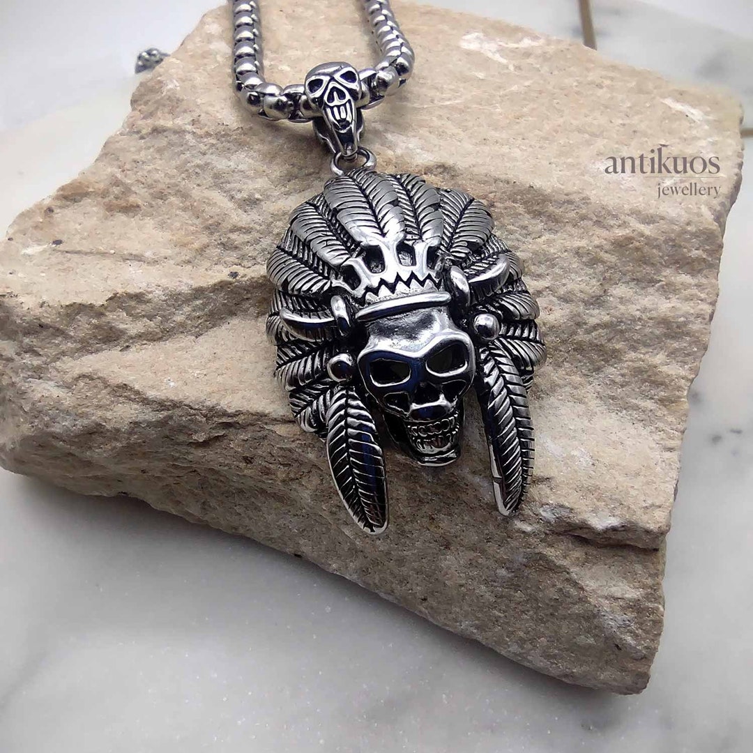 GRAND CANYON SKULL Necklace, Large Heavy Men's Charm Necklace, Biker ...