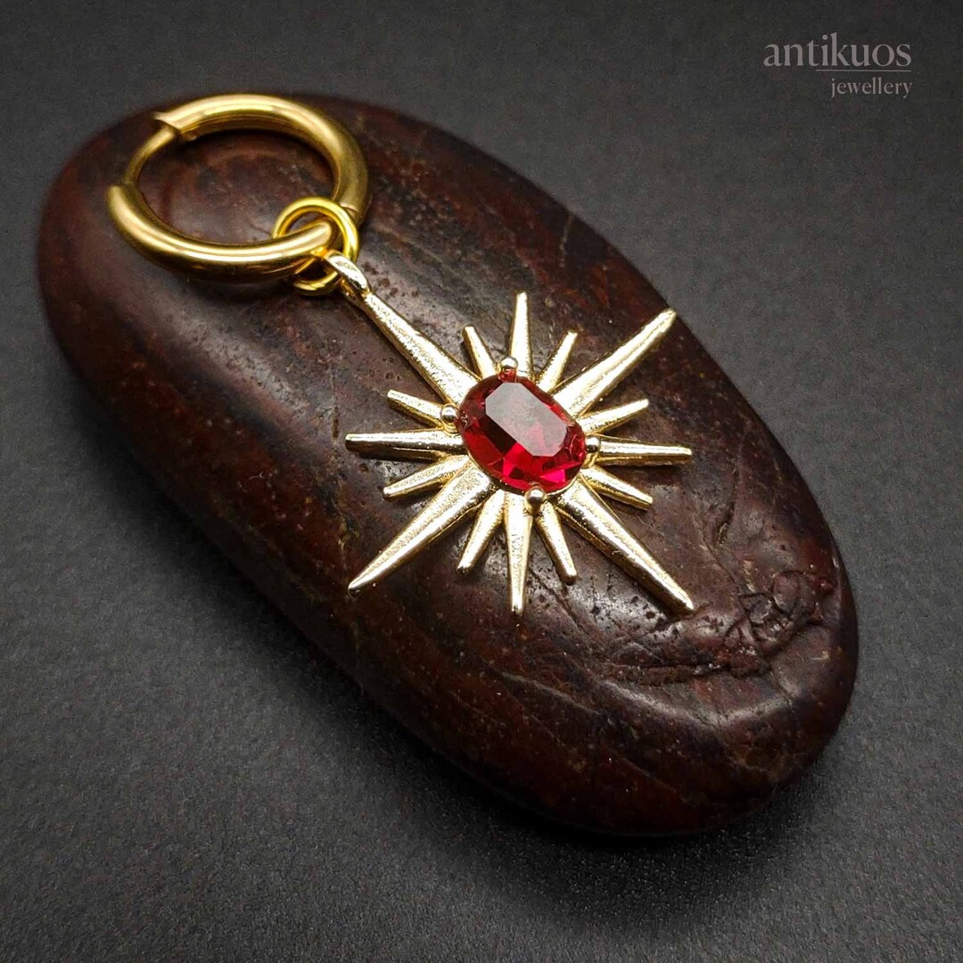 NORTH STAR, Red Ruby Swarovski Gold Plated Earring, Stainless Steel ...