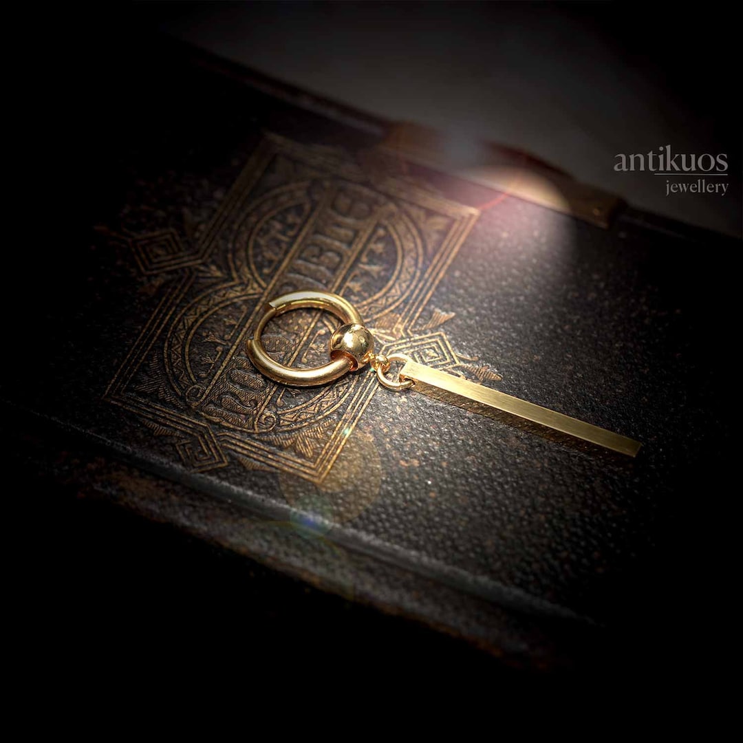 GOLD BAR, Alternative Modern Single Mono Earring, Unisex Silver Colour ...