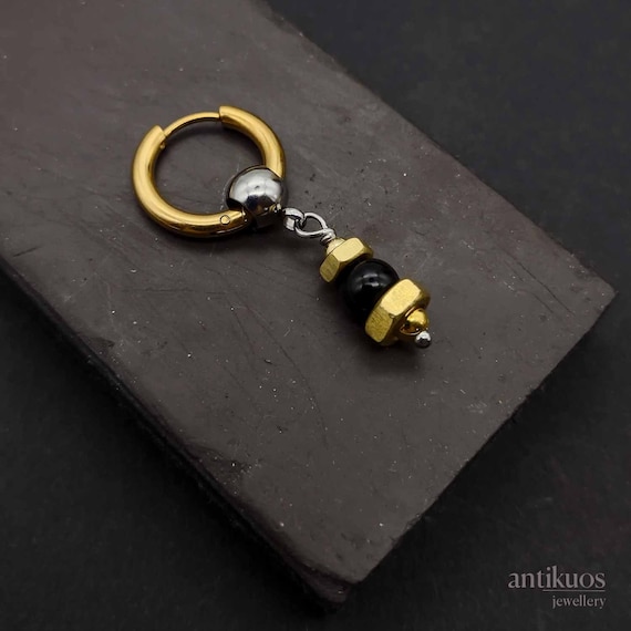 GOLD NUTS Onyx Gemstone and Gold Stainless Steel Hoop - Etsy
