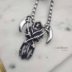 GRIM REAPER Necklace, Large Heavy Men's Charm Necklace, Biker Rocker ...