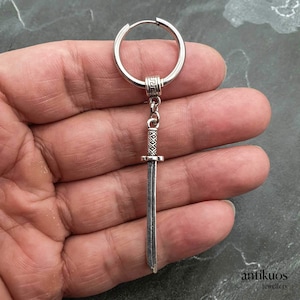 SAMURAI, Hoop Earring, Single Earring, Unisex Silver Colour Dangle ...