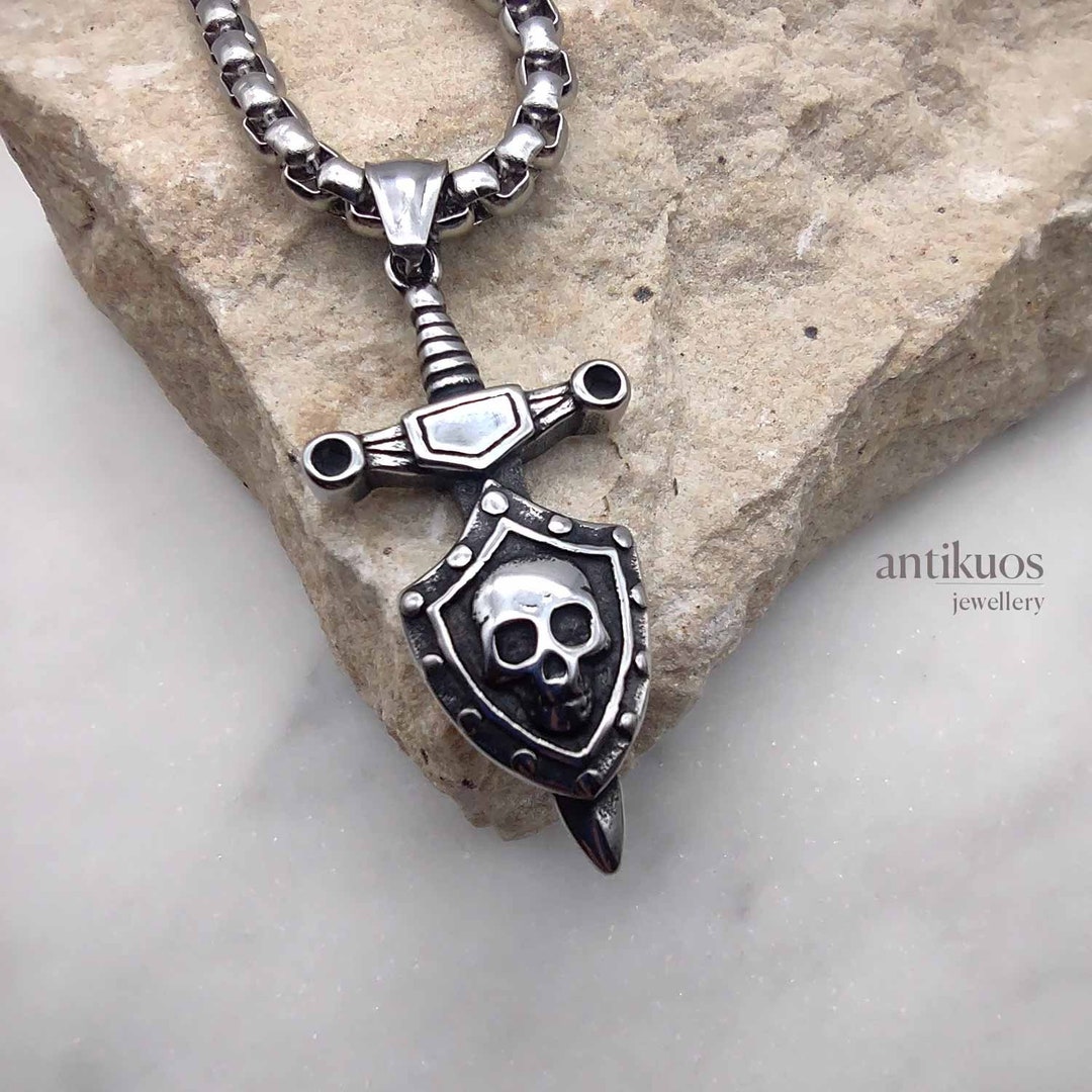 TEMPLAR Necklace, Stainless Steel Men's Charm Necklace, Biker Rocker ...