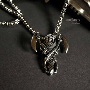 GRIM REAPER Necklace, Large Heavy Men's Charm Necklace, Biker Rocker ...