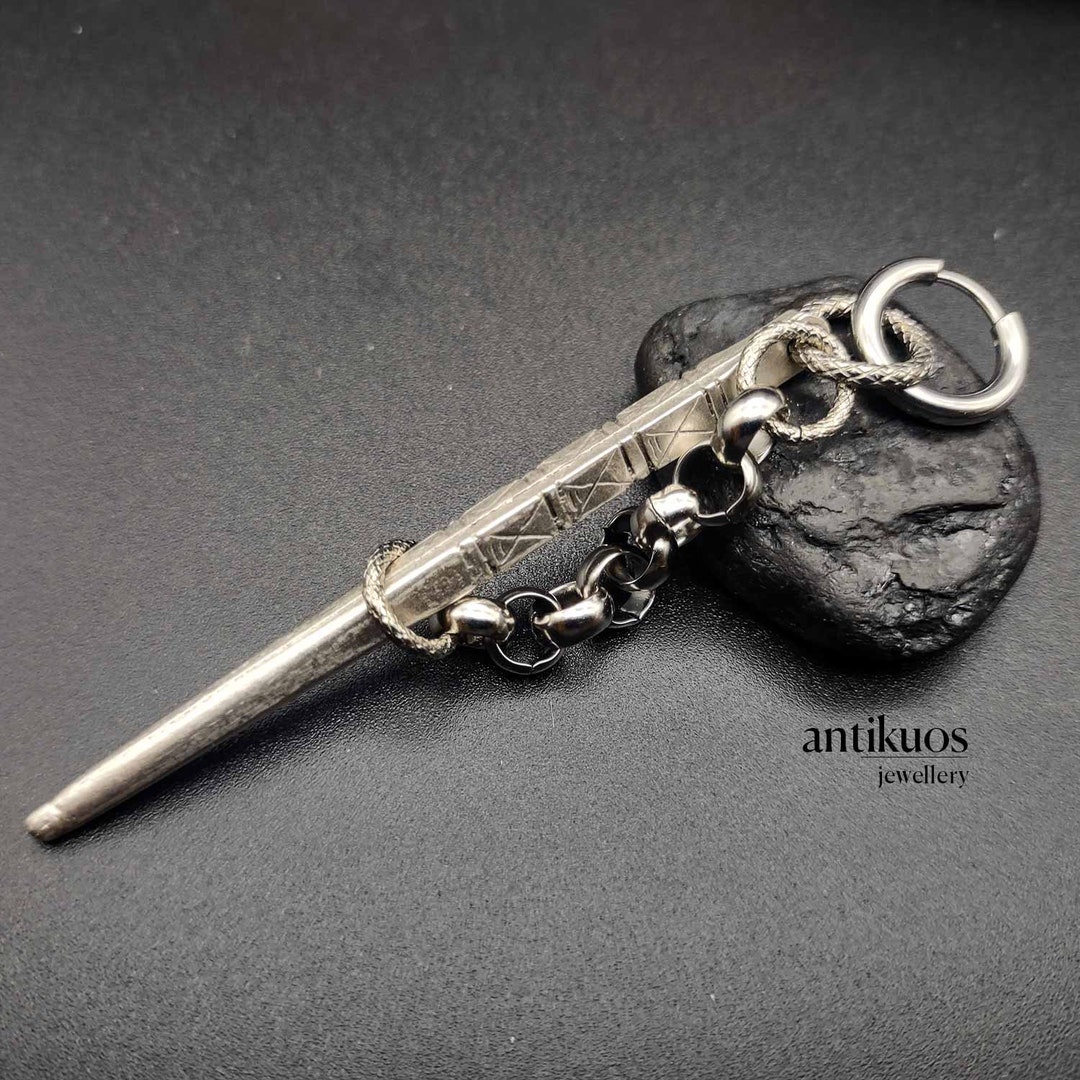 BIRGER, Viking Spike Single Earring, Unisex Mono Earring, Tribal Long ...