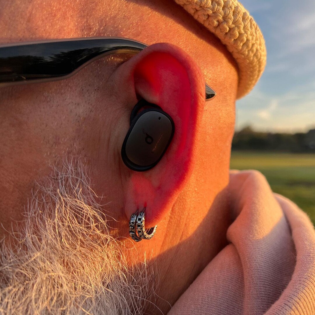 Geared, Chain Hoop Earring, Stainless Steel Earring Hoop, Single ...