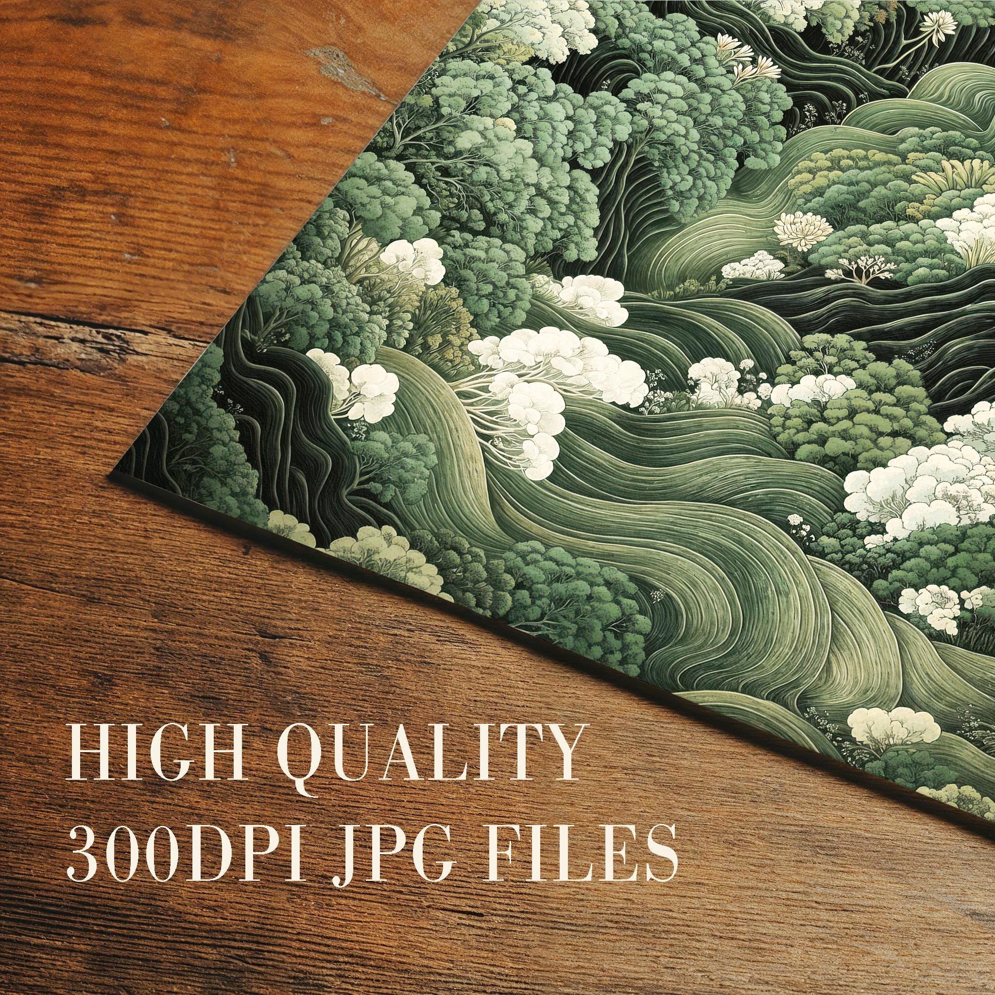 Japanese Forest Wall Art Maximalist Print Sage Green Wabi Sabi Painting ...