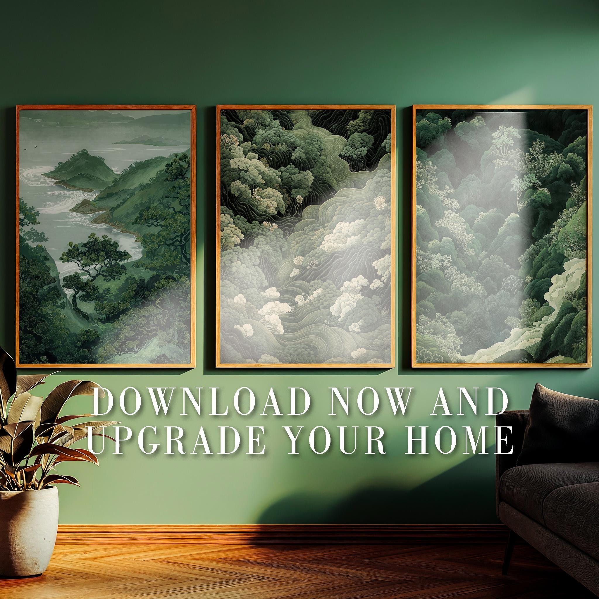 Japanese Wall Art Sage Green Forest Wabi Sabi Painting Japandi Gallery ...
