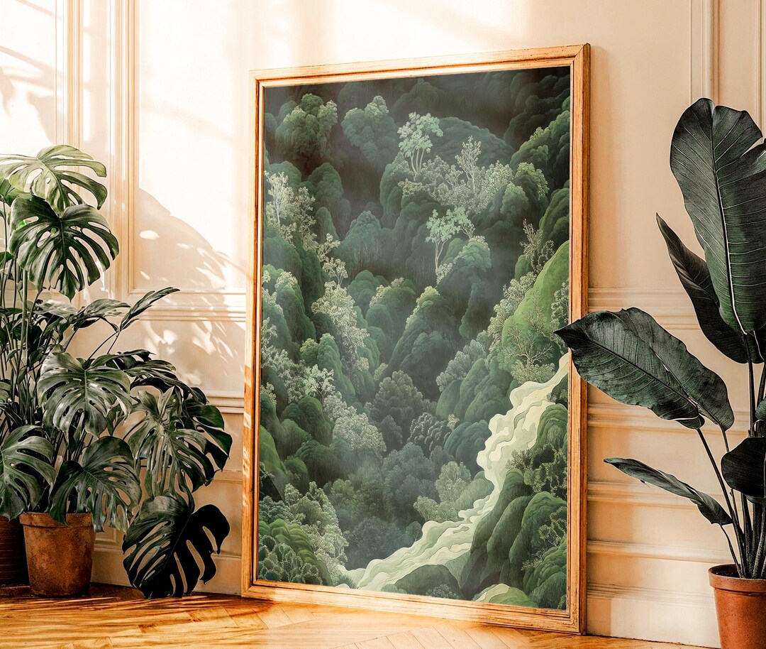 Japanese Painting Printable Forest Wall Art Sage Green Minimalist Wabi ...